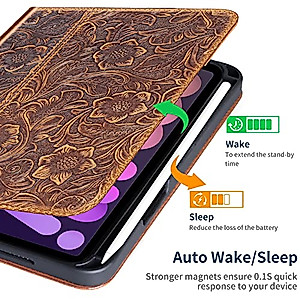Gexmil Ipad Mini 6 CASE 8.3 inch 2021,Genuine Leather Ipad Mini 6th Gen Cover,with Magnetic Buckle,Pencil Holder,Pencil2 Wireless Charging,Made from Real Leather Cowhide (Brown)