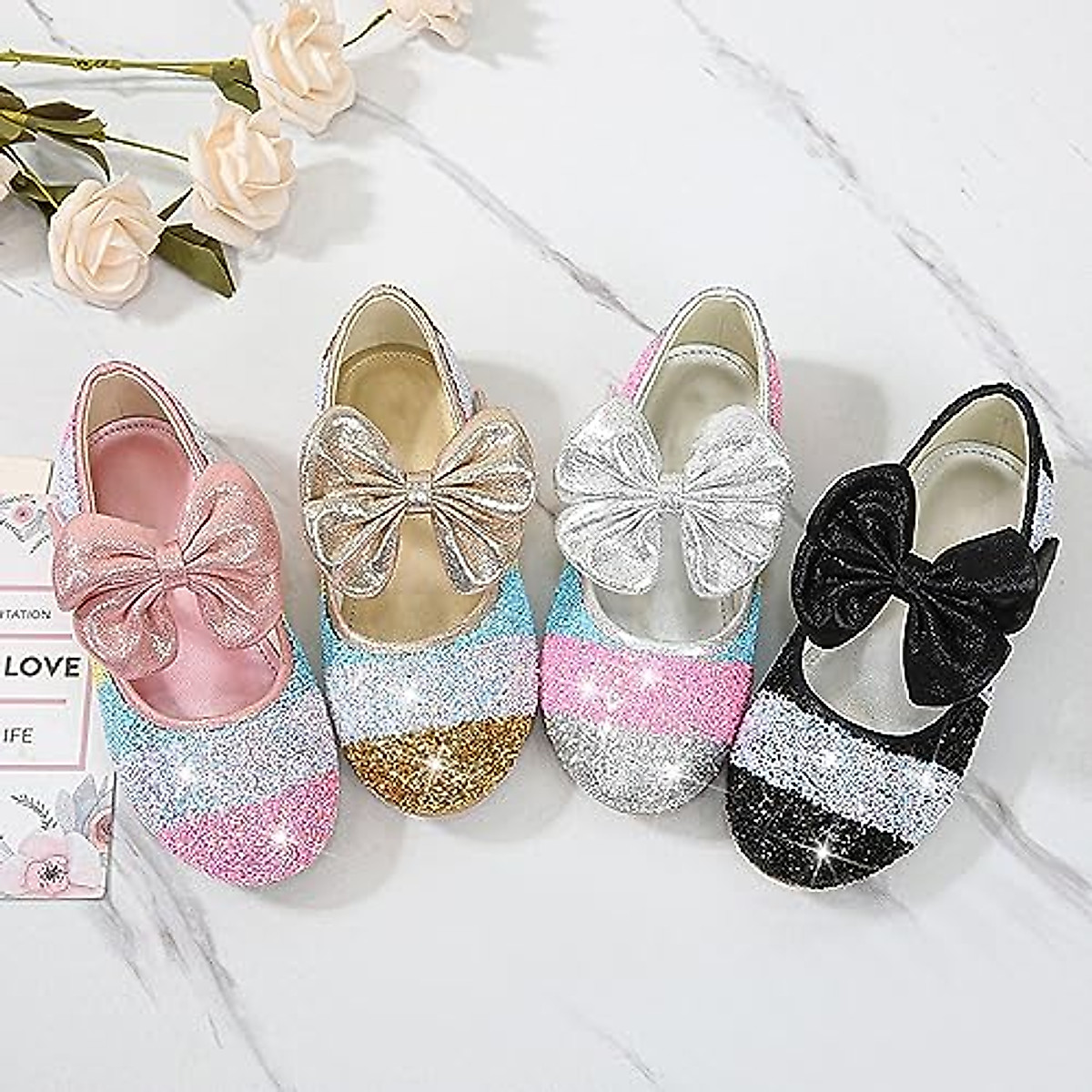 BODOAO Girls Baby Shoes Sequin Rhinestone Bow Sandals Dancing Shoes Infant Pearl Bling Shoes Single Kids (A1-Gold, 2 Big Kids)
