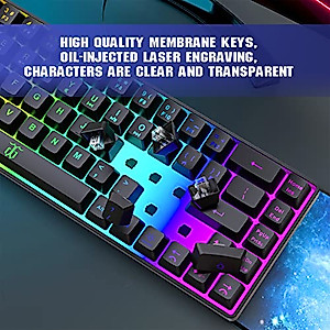 Snpurdiri 60% Gaming Keyboard, Rainbow Backlit Mini Keyboard,Built-in Steel Plate, Membrane Keyboard but Super Mechanical Feel for Windows PC Gamers(68 Keys, Black Rainbow)