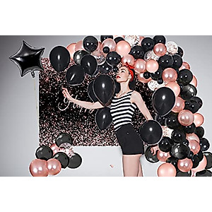 Toylin Rose Gold Black Birthday Decorations, 100 pcs Black Rose Gold Birthday Balloons Photography Backdrop Banner for Boys Girls Men Women Birthday Party Decorations Supplies