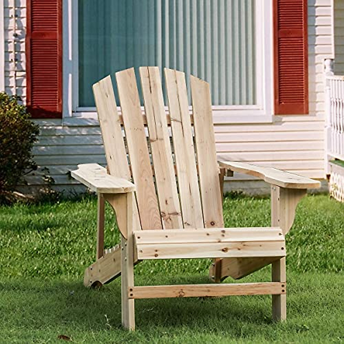 PatioFestival Wood Adirondack Chair Lounger Chair Outdoor Furniture for Yard,Patio,Garden Natural Finish,Set of 2