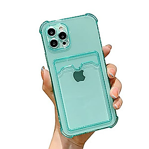 Tuokiou Clear Wallet Phone Case for iPhone 12 Pro Max Upgrade Card Slot Case Slim Fit Protective Soft TPU Shockproof Cover with Cute Card Holder for Apple iPhone 12 Pro Max 6.7 inch (2020) (Green)
