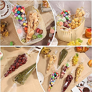 Dxlam 100 Pcs Cone Cellophane Bags, 6x12 Inches Clear Plastic Cone Shaped Treat Bags with 100 Twist Ties for Party Favor, Gift Wrapping, Packaging Decorations Storage