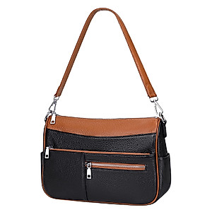 Over Earth Genuine Leather Shoulder Bag Small Crossbody Handbags for Women Ladies Purse(O131E Black/Brown)