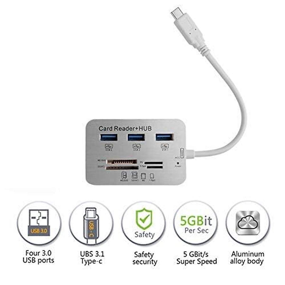 USB C Hub 7 in 1 Type C Adapter SD Memory Card Reader 3 USB Port Hub