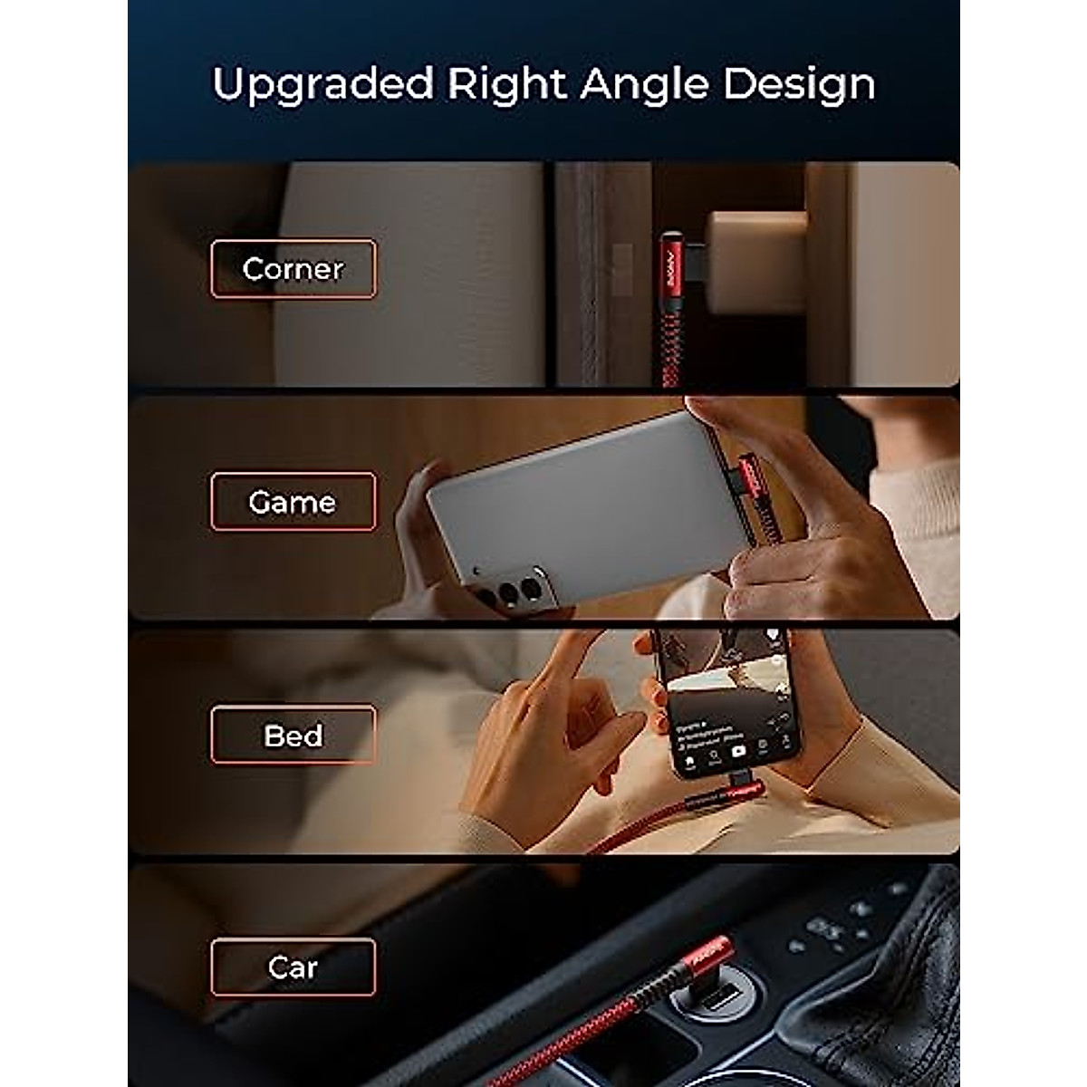 AINOPE USB C to USB C Cable 100W/5A, 10FT C to C Type Fast Charging Cable Dual 90° Angle, Nylon Braided USB C 90 Degree Cable Compatible with iPhone 15 Galaxy S22/21, iPad Pro/Mini, MacBook Air/Pro