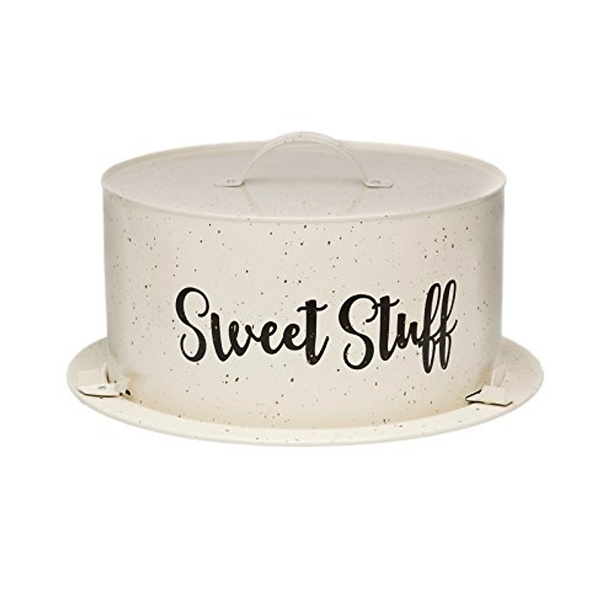 Amici Home Maddox Metal Cake Carrier | Sweet Stuff Cake Holder | Speckled Cream Dessert Carrier for Kitchen Countertop | Cake Storage Container with Handle