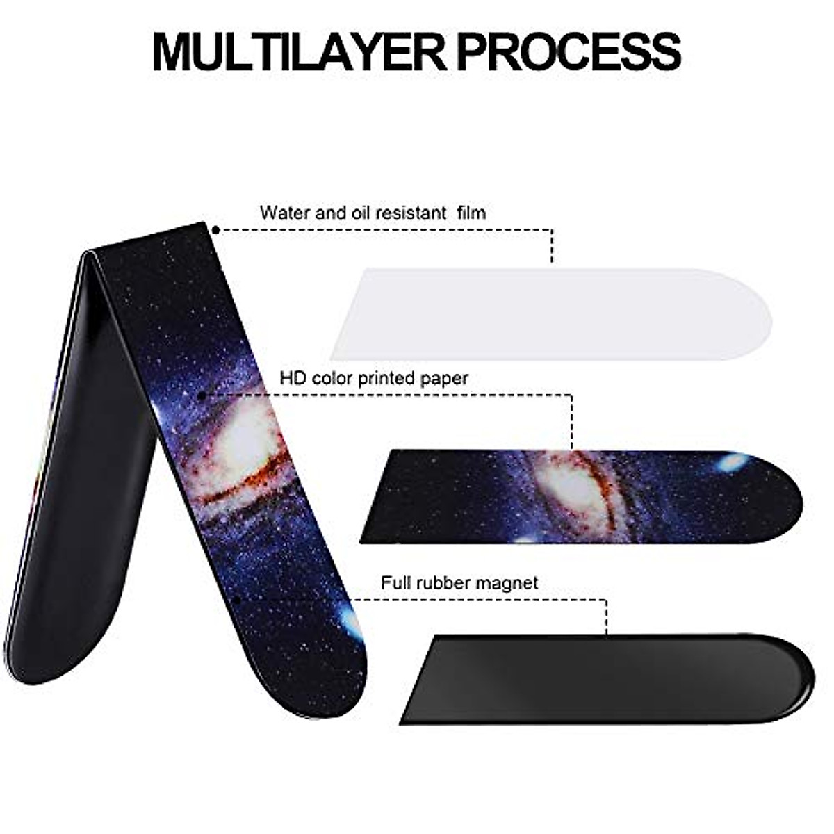 30 Pieces Universe Galaxy Magnetic Bookmark,MWOOT Starry Sky Magnet Page Book Markers Set ,Assorted Magnetic Page Clips Bookmarks for Students Reading(2x6cm,30 Styles)