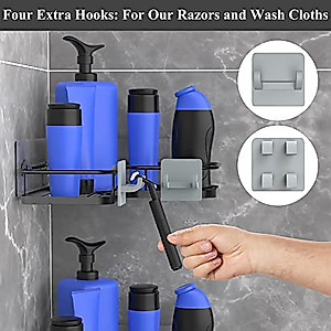 Nieifi Corner Shower Caddy Shelf Organizer Shelves Basket with Hooks, Bathroom Adhesive Shampoo Holder 2 Pack, No Drilling No Rust Black