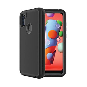 onn.Black-Rugged Phone Case | Built-in Microbial Protection | 3 Layers of Protection Samsung Galaxy A11