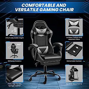 YSSOA Gaming Chair with Footrest, Big and Tall Gamer Chair, Racing Style Adjustable Swivel Office Chair, Ergonomic Video Game Chairs with Headrest and Lumbar Support