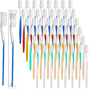 Honeydak 300 Pieces Disposable Toothbrushes Individually Wrapped Toothbrushes Medium Soft Tooth Brush Manual Travel Toothbrush Set for Adults Kids Travel Toiletries, 6 Colors