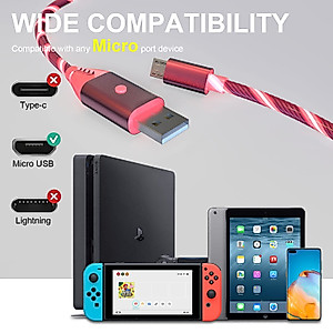 LED Micro USB Cable with Switch Compatible with Samsung Galaxy S7 Edge S6 S5 S2 J7 J7V J5 J3 J3V J2, LG K40 K20, Fire Tablet, PS4, Xbox, Kindle Micro USB Charging Cord (Red,5ft)