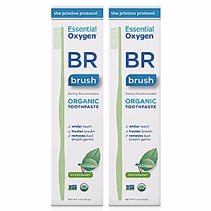 Essential Oxygen BR Certified Organic Toothpaste, for Whiter Teeth, Fresher Breath, Happier Gums, Tooth Sensitivity, Peppermint, 4 Ounce (Pack of 2)