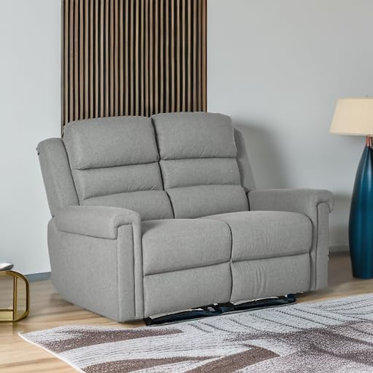 HOMCOM 2 Seater Recliner Sofa with Manual Pull Tab, Fabric Reclining Sofa, RV Couch, Home Seating, Gray