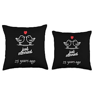 Wedding Anniversary Matching Couple Gift Shirts 25th Wedding Anniversary-Just Married 25 Years Ago Throw Pillow, 16x16, Multicolor