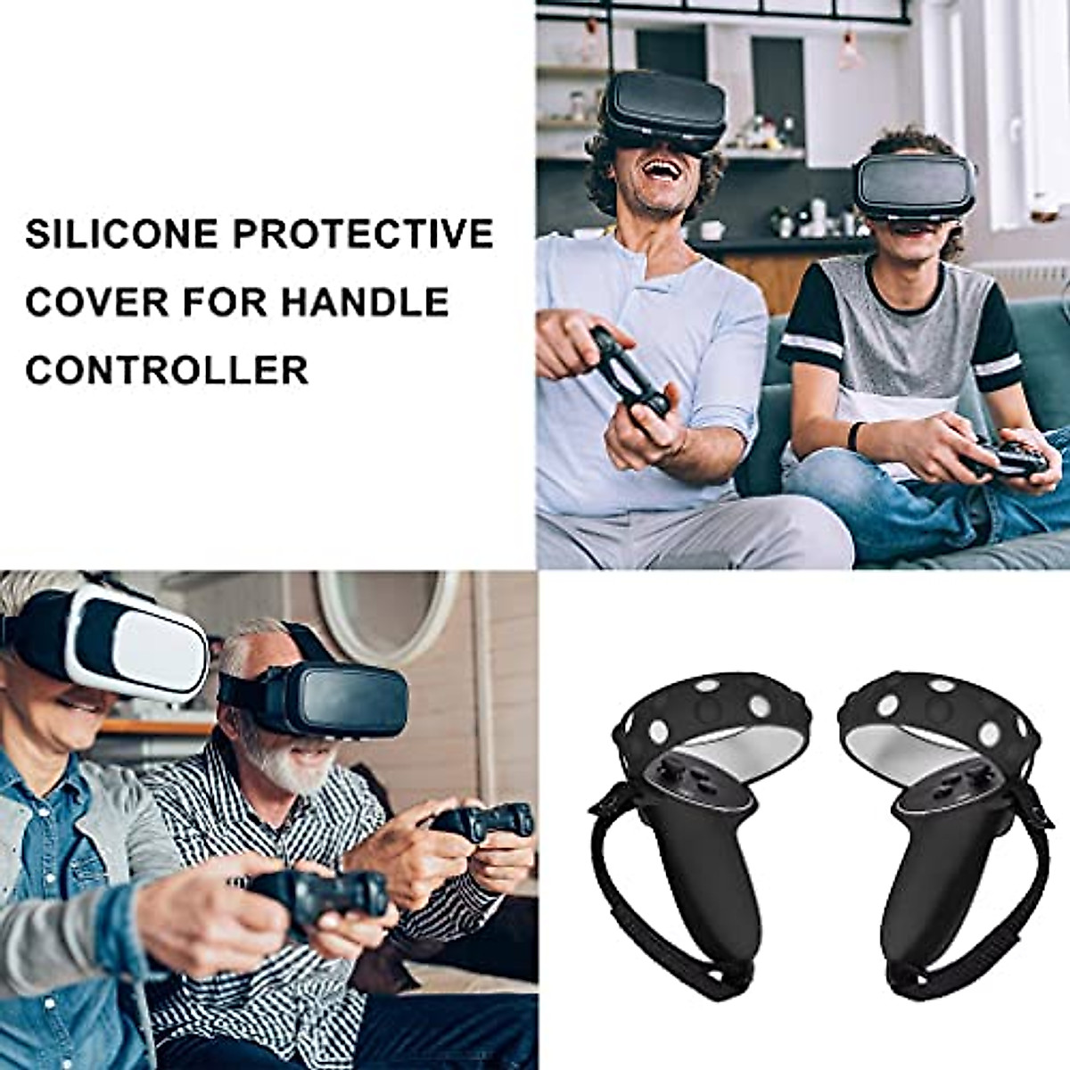 Touch Controller Grip Cover for Oculus Quest 2 Silicone Protective Accessories with Adjustable Anti-Throw Backhand Starp (Black)