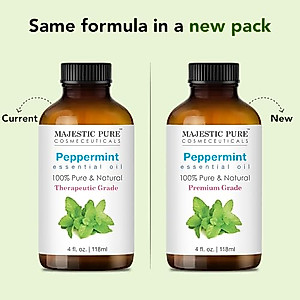 MAJESTIC PURE Peppermint Essential Oil | 100% Pure and Natural Peppermint Oil | Premium Grade Essential Oils for Hair Care, Home Diffusers, Skin, Aromatherapy, Massage and Humidifiers | 4 Fl Oz