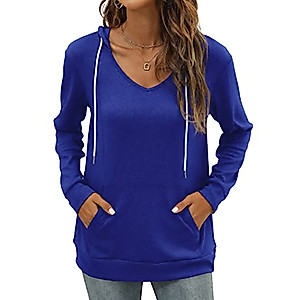 Saloogoe Sweatshirt for Women Pullover V Neck Hoodies Long Sleeve Fall Tops Large