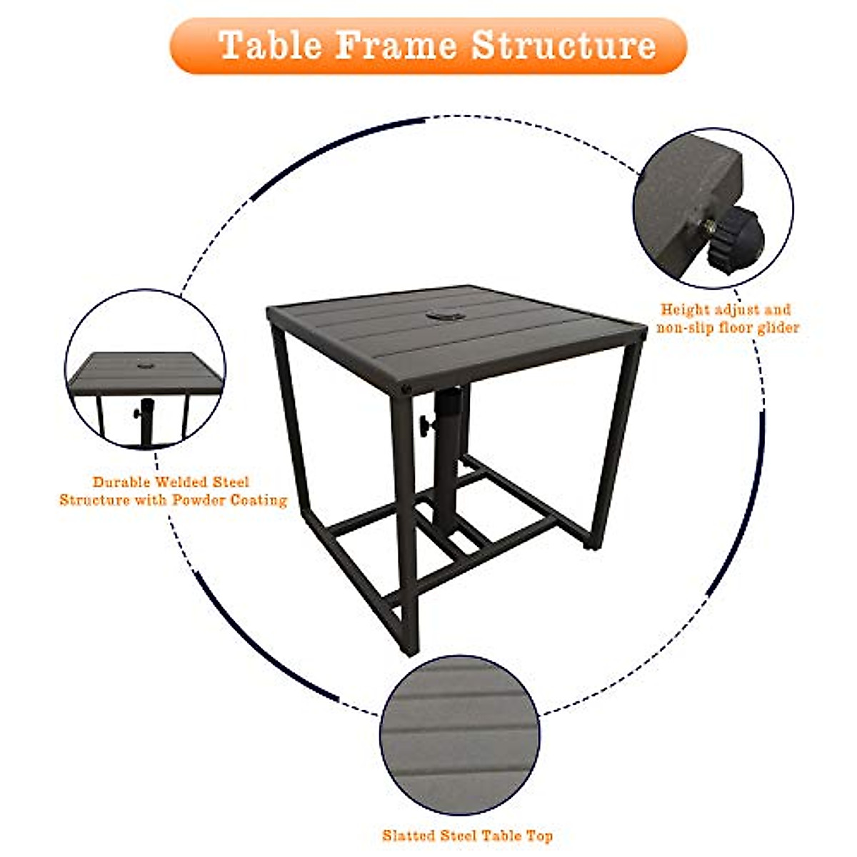 Patio Umbrella Table Stands with Umbrella Hole,with 4 Sand Bags Outdoor Umbrella Bases Small Square Table for Bistro,Balcony, Backyard, Patio, Garden, Deck and Pool Occasions