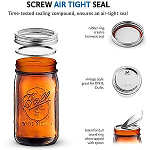 Ball WIDE MOUTH Quart (32 oz.) Glass Food Preserving Pickling Canning Mason Jar with Lid and Band, Clear, 12-Count (Packaging May Vary) (Amber)