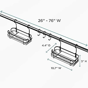 Zenna Home Tension Rod Bath and Home Organizer with Storage Baskets and Hooks, Adjustable, 26" to 76”, Matte Black