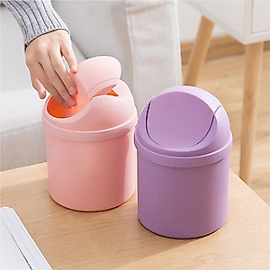 Trash Can Desktop Shake Lid Trash Can Household Small Trash Can Creative Living Room Covered Trash Can Desk Dressing Trash Can Suitable For Home Mall Office ( Color : Purple , Size : 5.1*7.9in )