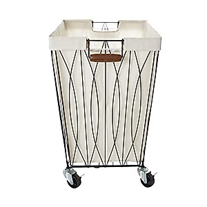 Artesa Verona Rolling Laundry Hamper Cart with Removable Canvas Bag, White and Black Large
