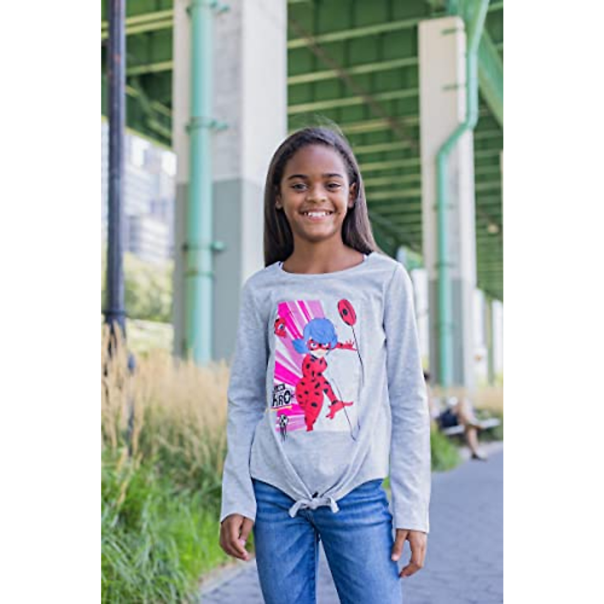 Miraculous Ladybug Cat Noir Rena Rouge Big Girls 2 Pack Ruffle T-Shirts Gray/Red 14-16