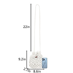 Meyaus Women Mini Cotton Crochet Crossbody Bag Summer Beach Shoulder Bag Drawstring Purse