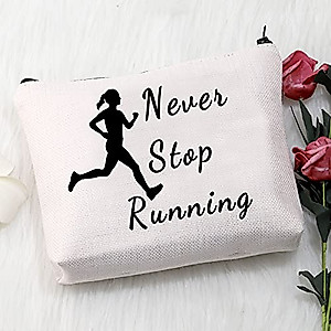 JNIAP Runner Make up Bag Never Stop Running Lover Cosmetic Pouch Zipper Canvas Bag Track Marathon Runner Gifts for Women (Running Bag)