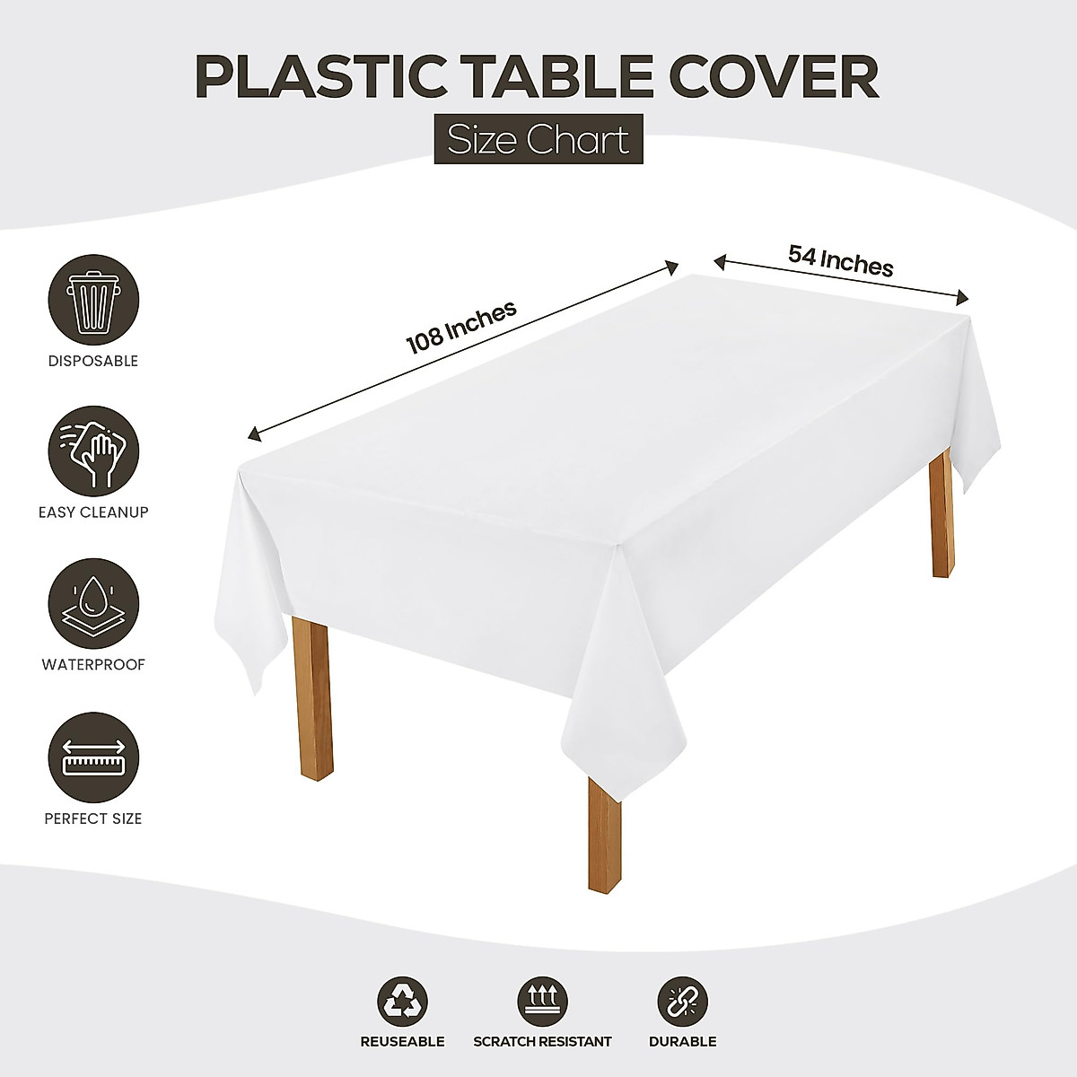 Utopia Kitchen Plastic Table Cloth Disposable (12 Pack - 54x108 Inch) White Rectangle Tablecloth Waterproof Stain Resistant Party Table Cover