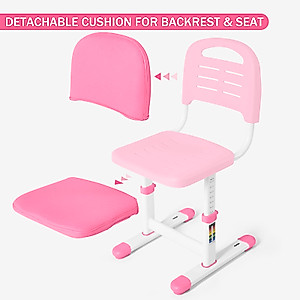 Artist hand Kids Study Table and Chair Set,Adjustable Girls School Writing Study Table,with Large Writing Board LED Pull Out Drawer Pencil Case Bookstand,Pink