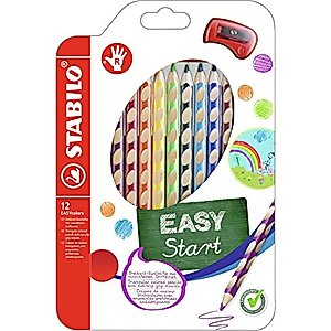 STABILO Ergonomic Coloring Pencil EASYcolors - Right-Handed - Pack of 12 - Assorted Colors with Sharpener