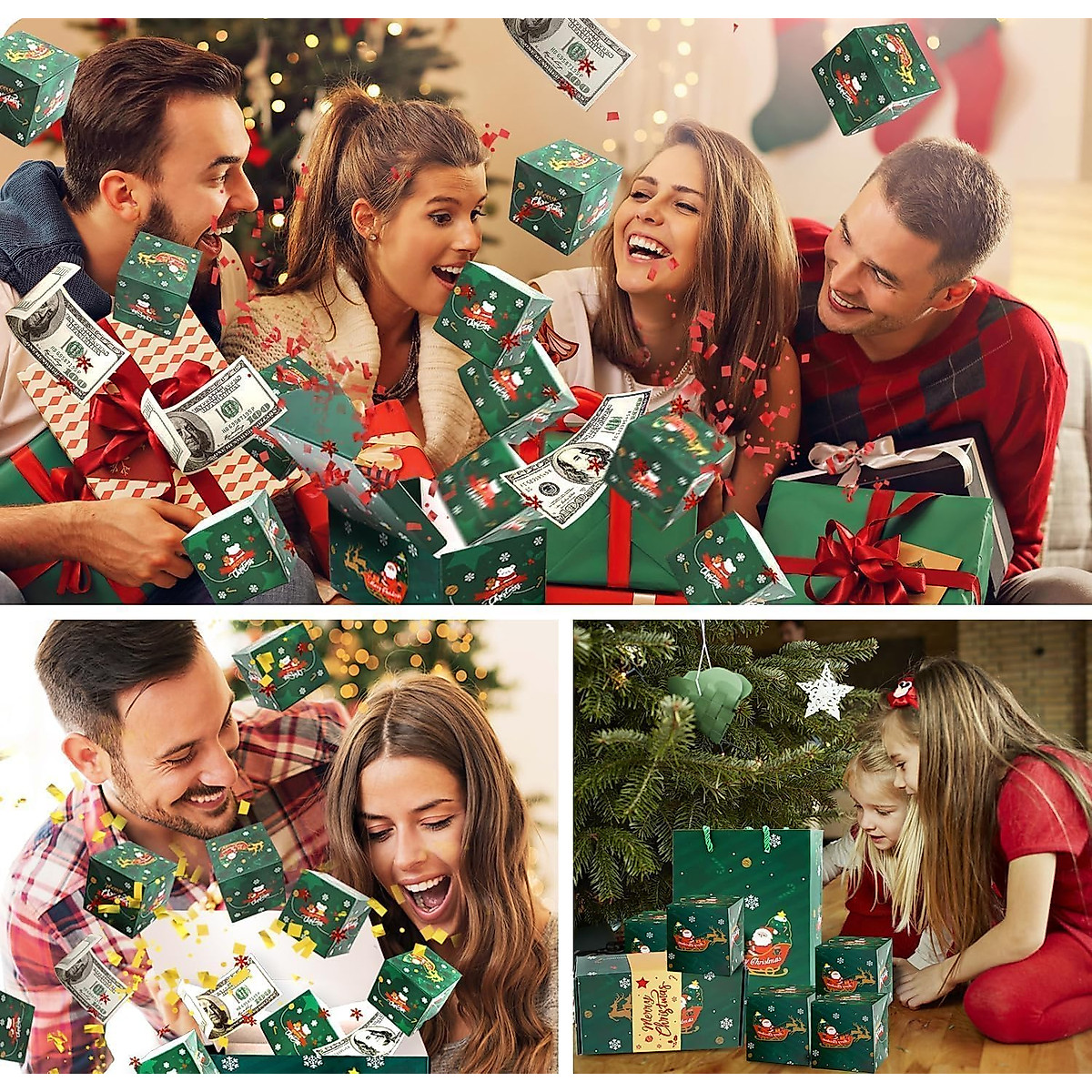 Surprise Box Gift Box for Money, Surprise Gift Box Explosion,Pop Out Money Gift Box,Pop Up Money Box for Cash Gift,Seeroze Surprise Gift Box Christmas,Surprise Gift Box Set (Christmas,12 Pages green)