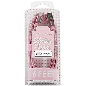 LIQUIPEL USB Type C Cable 6ft, USB A 2.0 to USB-C Fast Charger Extra Long Durable, Glitter Cables (Pink)
