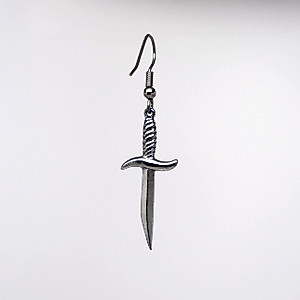 Gothic Dagger Sword Pirate Medieval Renaissance Silver Finish Dangle Earrings
