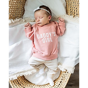 CREAIRY Newborn Baby Girl Outfits Daddy’s Girl Sweatshirt Long Sleeve T-Shirt Tops Pants Set Sweatsuit Toddler Fall Clothes (Pink, 0-6 Months)