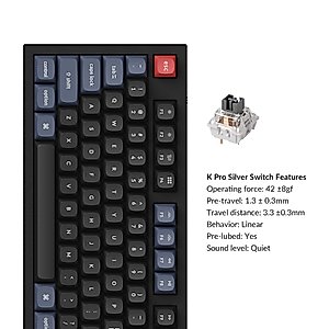 Keychron Q3 Wired Custom Mechanical Keyboard with Hot-swappable K Pro Silver Switch, QMK/VIA Programmable Macro, Full Aluminum Tenkeyless Layout 87 Keys Compatible with Mac Windows Linux (Black)