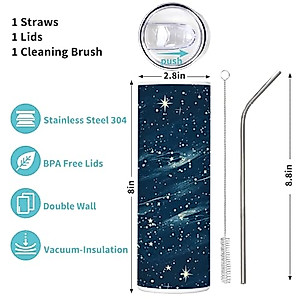 Honeybaby Galaxy Sky Starry Coffee Tumbler 20 oz with Straw & Lid Leak Proof Tumbler Reusable Stainless Steel Tumblers Insulated Water Bottles Gifts for Women Men