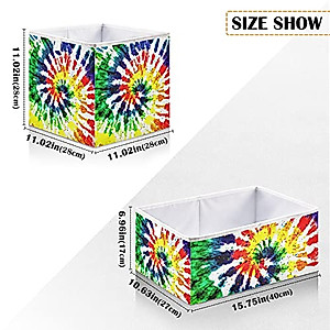 CaTaKu Rainbow Tie Dye Cubes Storage Bins 11 inch Collapsible Fabric Storage Baskets Shelves Organizer Foldable Decorative Bedroom Storage Boxes for Organizing Home