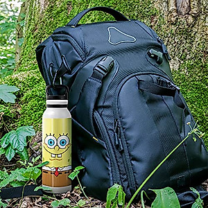 Spongebob Official Dual Face 24 oz Insulated Canteen Water Bottle, Leak Resistant, Vacuum Insulated Stainless Steel with Loop Cap, White