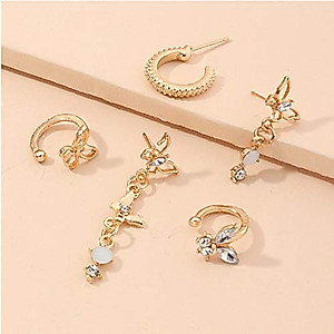 Cathercing Butterfly Earrings Set for Women Girls Butterfly Ear Cuff Earrings Huggie Small Dangle Hoops Hypoallergenic Earrings Lightweight Earrings Modern Jewelry Daily for Gift