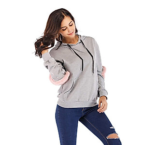 Patchwork Top for Women Sweatshirt Casual Loose Gray Pullover Long Sleeve Hole Plush Style Fashion Outwear (Gray,M)