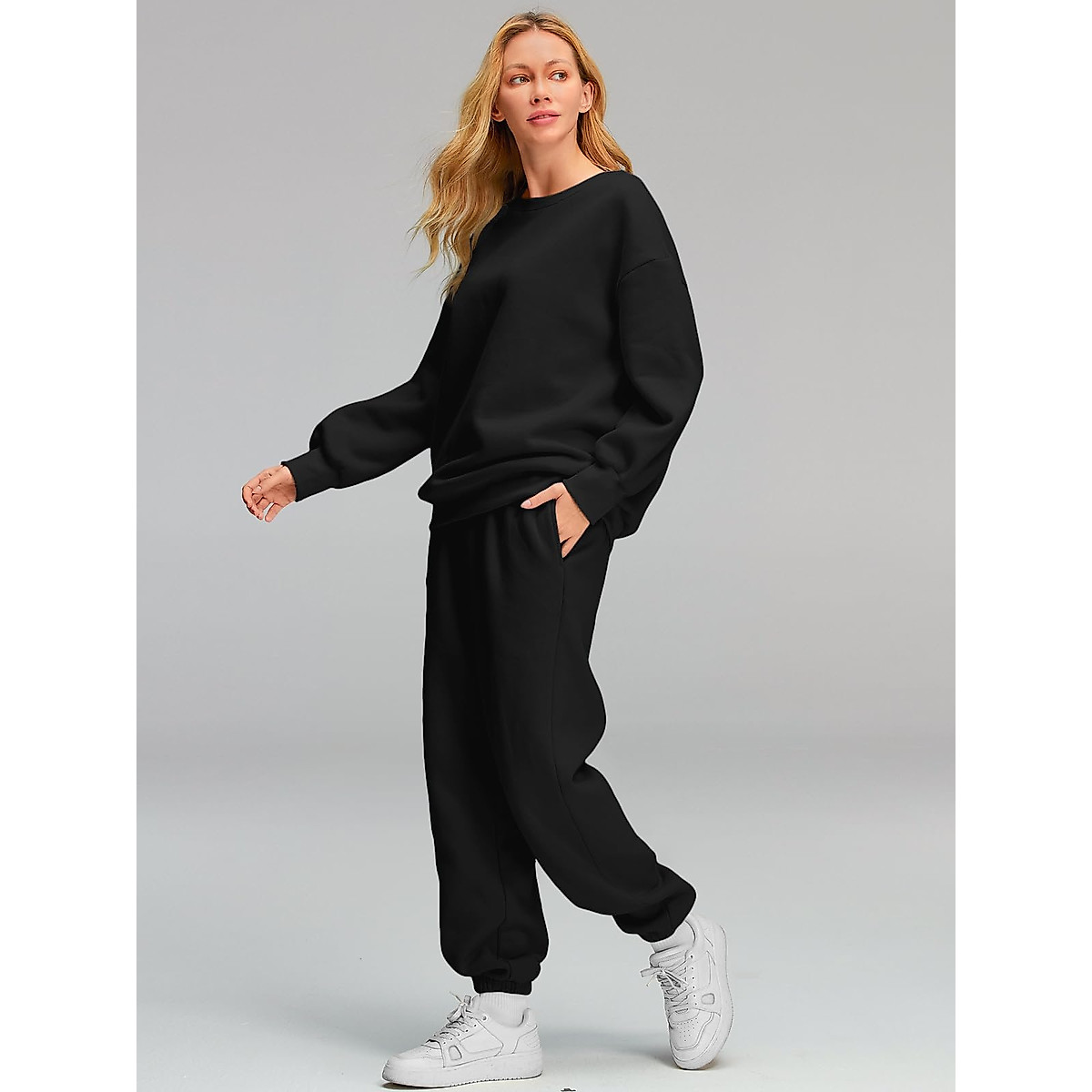 AUTOMET Sweatsuits for Women Set 2 Piece Outfits Oversized Sweatshirt Fall Outfits 2025 Lounge Sets Pullover Casual Trendy Y2k Clothing Sweatpants with Pockets Black XL