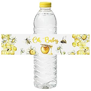 48 Pieces Bee Baby Shower Water Bottle Labels Bee Water Bottle Wrappers Bee Baby Shower Favor Decorative Baby Shower Sticker for Gender Reveal Baby Shower Party Decorations