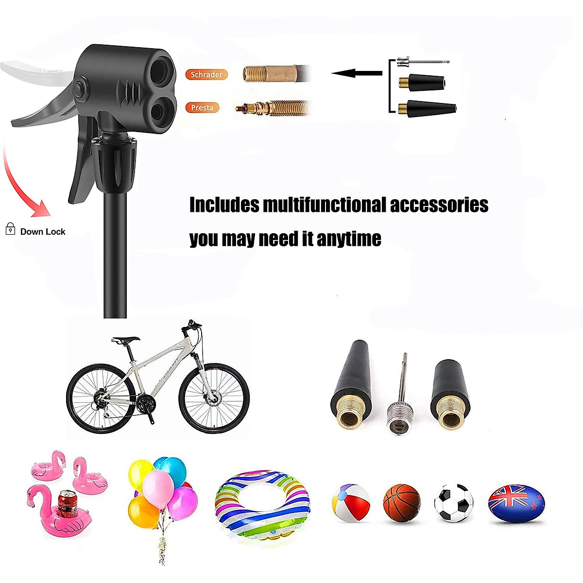 VIMILOLO Bike Pump, Air Bicycle Pump Inflator with Pressure Gauge for Presta and Schrader Valve Tire Ball Bike Portable Pumps 160PSI & 11BAR