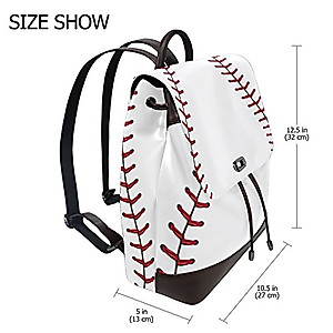 Baseball Backpack Purse PU Leather, Sports Ball Print Backpack Shoulder Bag Travel Daypack for Women Ladies