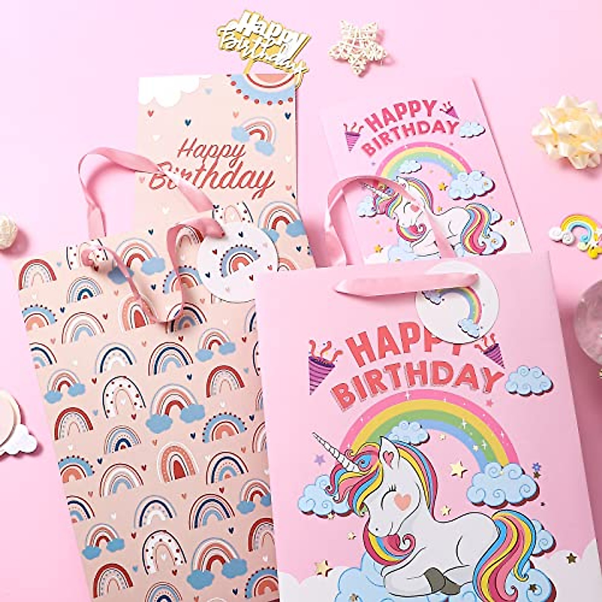 WRAPAHOLIC 13" Large Birthday Gift Bags with Card and Tissue Paper - 2 Pack for Kids Girl Birthday, Gift Wrap