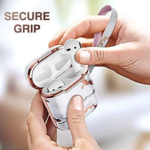 SURITCH Compatible with AirPods Case, [Front LED Visible] Cute Marble Full Body Protection Slim Shockproof Rugged Protective Case Cover with Lanyard for AirPods 1st/2nd (White Marble)